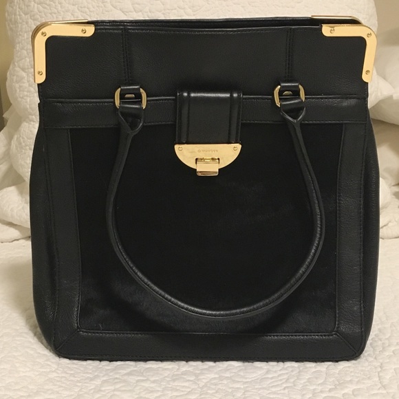 C. Wonder | Bags | C Wonder Black Leather And Fur Work Tote Bag | Poshmark